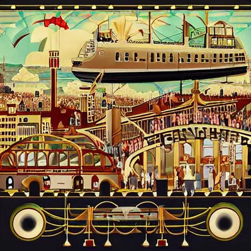 Art deco steam punk busy mass transit steampunk tran... | OpenArt