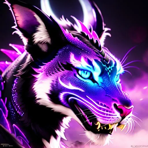 Watercolor portrait of a roaring neon purple dragon... | OpenArt