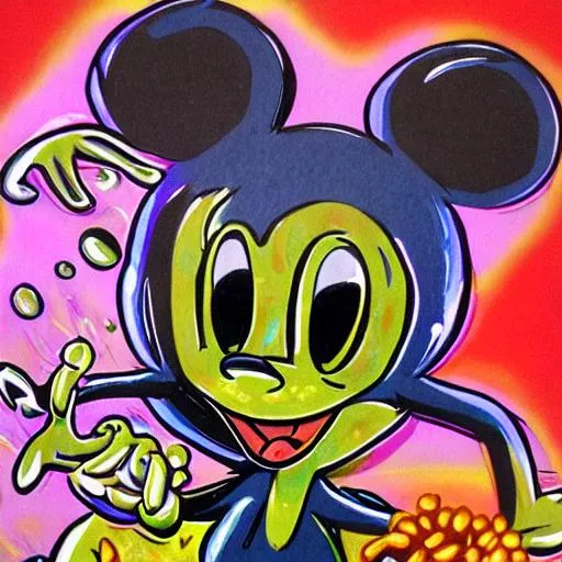 Hungry Mikey mouse zombie realistic psychedelic | OpenArt