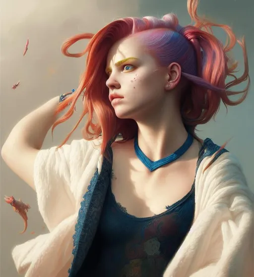 Portrait of {character} with {color} hair and with c...