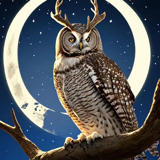 High quality photo, an owl with deer head, hyperdeta... | OpenArt