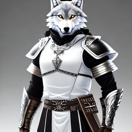 A humanoid wolf wearing white and black ancient gree... | OpenArt