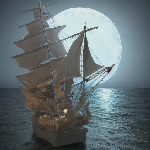 An ancient magical ship in midst of ocean during nig... | OpenArt