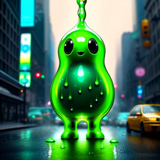 a green drippy slime alien humanoid, explodes itself...