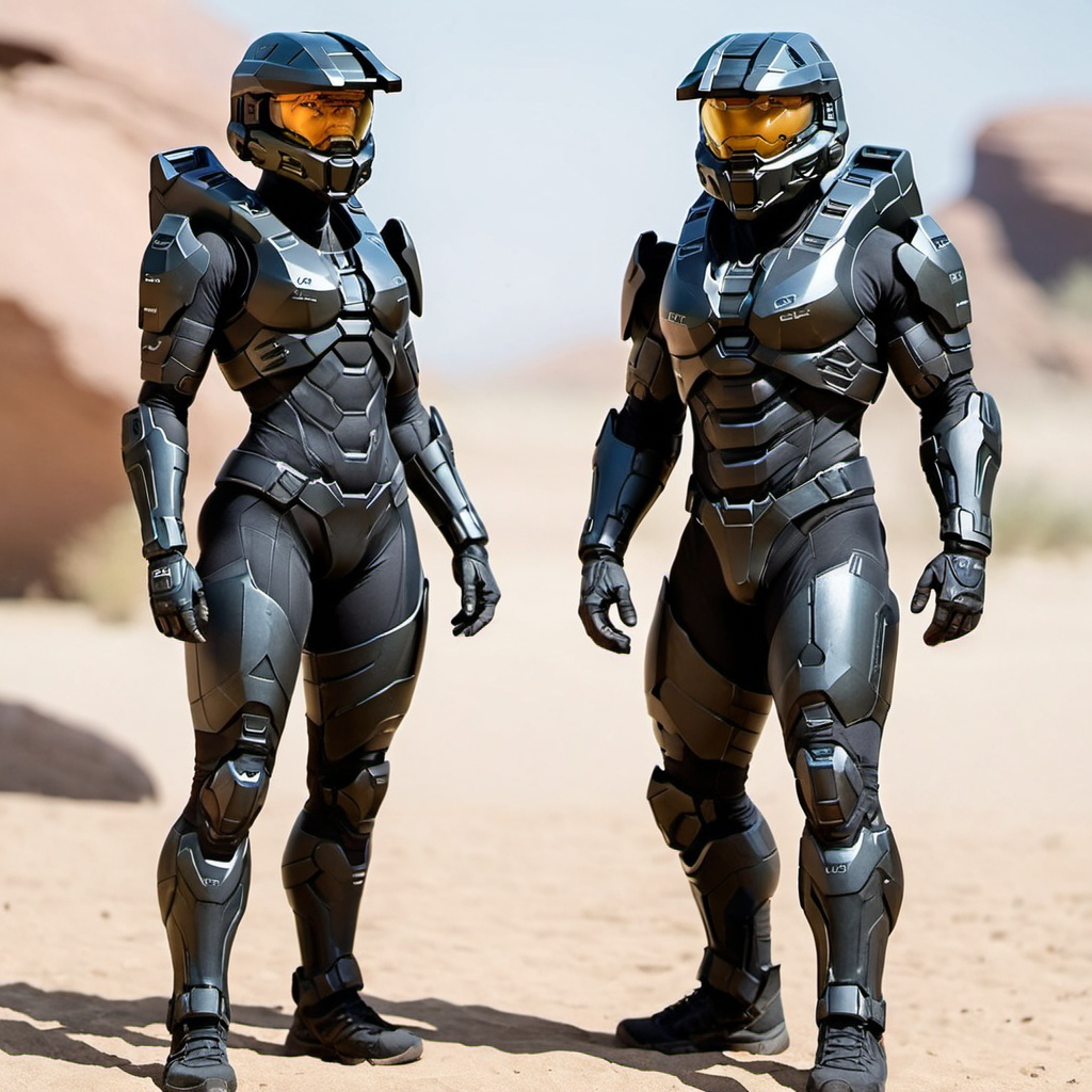 halo spartan 2 female and male in black under suit only