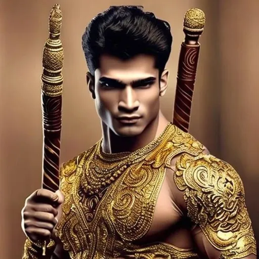 beautiful clothes, super muscular man, golden attire... | OpenArt