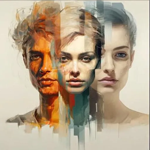 blend three distinct faces together: a central woman...