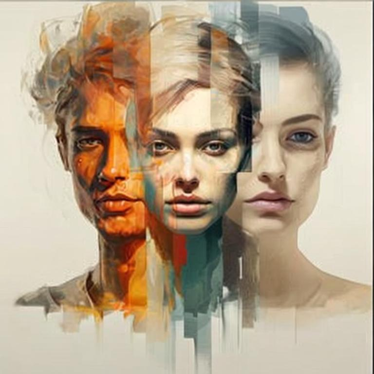 blend three distinct faces together: a central woman...