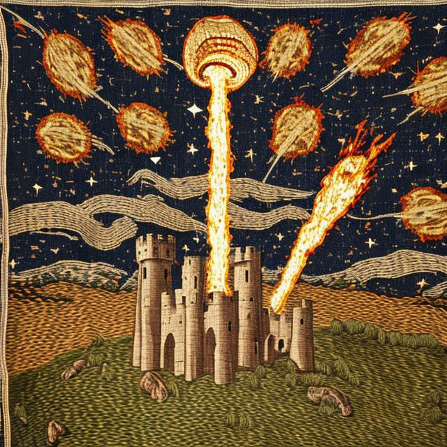 meteor striking a medieval castle depicted as a medi... | OpenArt