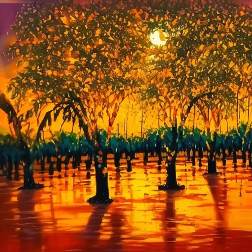 Mango Groves on Fire Winter Evening on acrylic