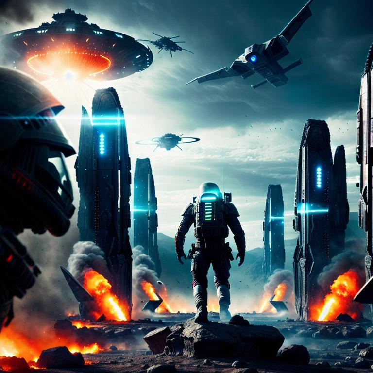 War between humans and aliens, Highly Detailed, Hype... | OpenArt