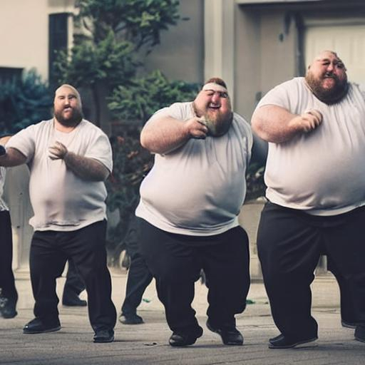 Group of very fat guys dancing