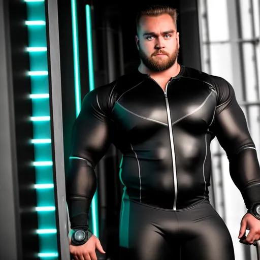(full body shot) of a beefy android spy bodybuilder... | OpenArt