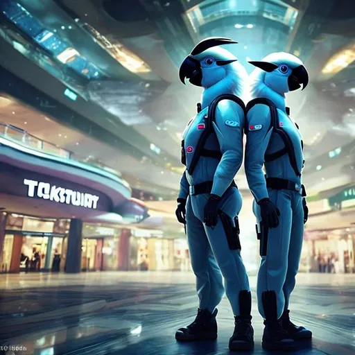 elephant security guards in a busy alien mall, wides... | OpenArt