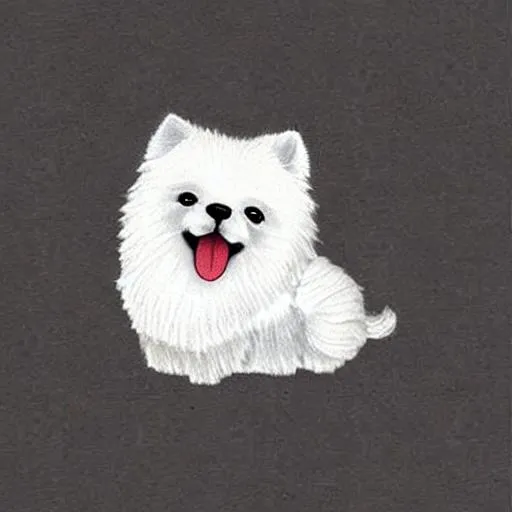 smiling white Pomeranian logo for store called "Chic...