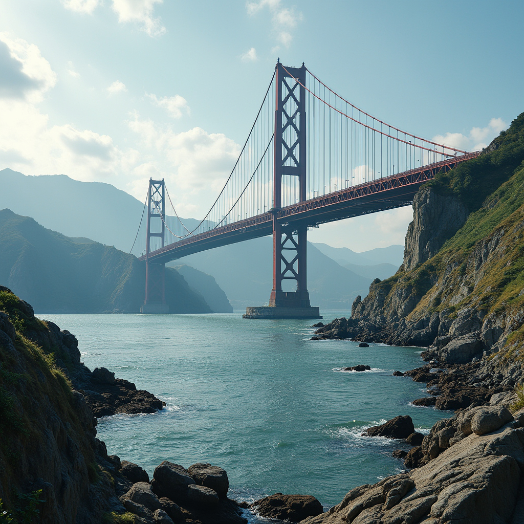 A large modern bridge" "The same bridge collaps...