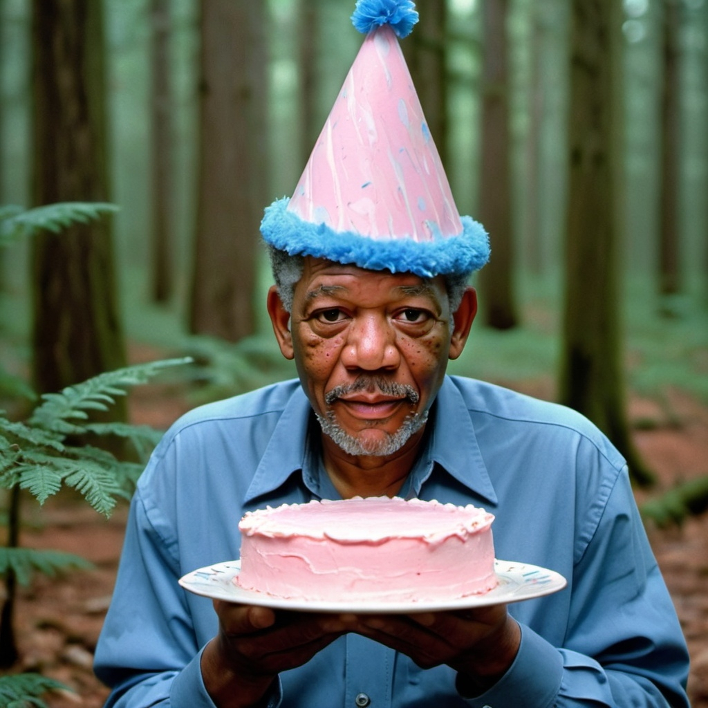 realistic 1990's photo of morgan freeman with a blue...