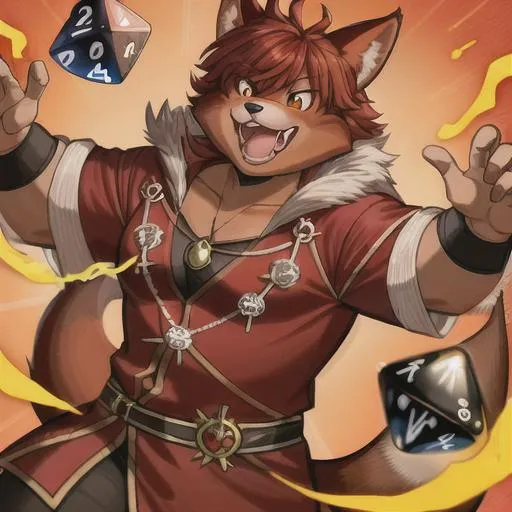 A male red furry-otter hybrid chubby fursona smiling...