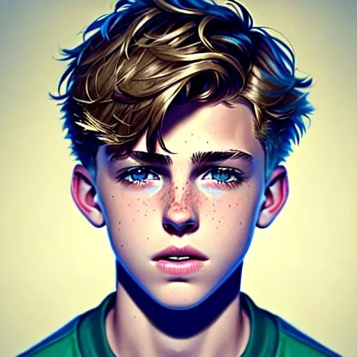 a young boy in white shirt, red tie, blue eyes, yell... | OpenArt