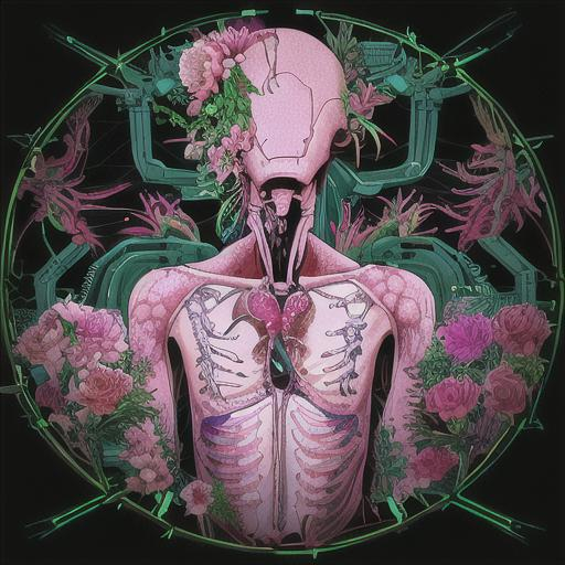 medical illustration, gore, bones, tecnology, Vaporw... | OpenArt