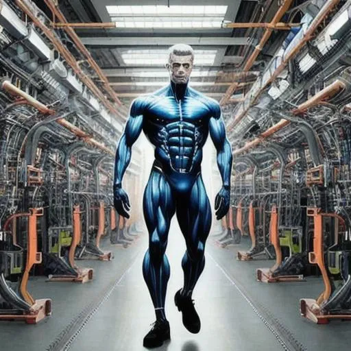 (full body shot) of a masculine android bodybuilder,... | OpenArt