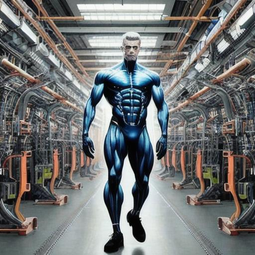 (full body shot) of a masculine android bodybuilder,... | OpenArt