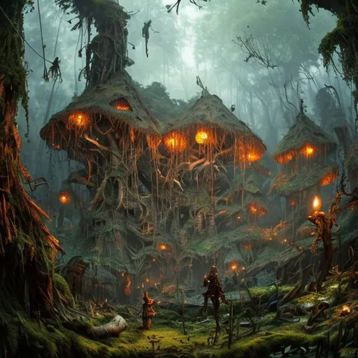 Jungle Camp village, living rot, white moss, wooden...