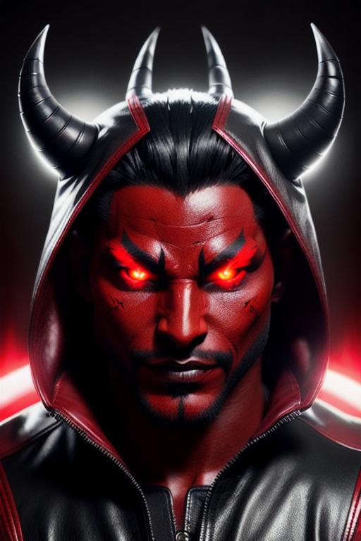Photorealistic Devil man, Red Skin and eyes, Black m...