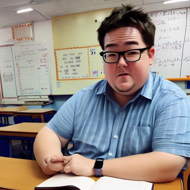 The male teacher is handsome, chubby, friendly, wear... | OpenArt