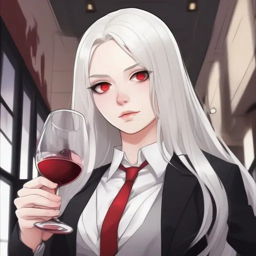 anime style, curvy, pale girl with white long hair e... | OpenArt