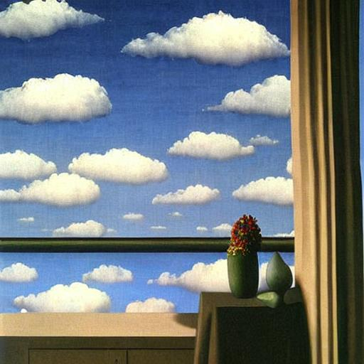 clouds painted on curtains , painting by rene magrit... | OpenArt