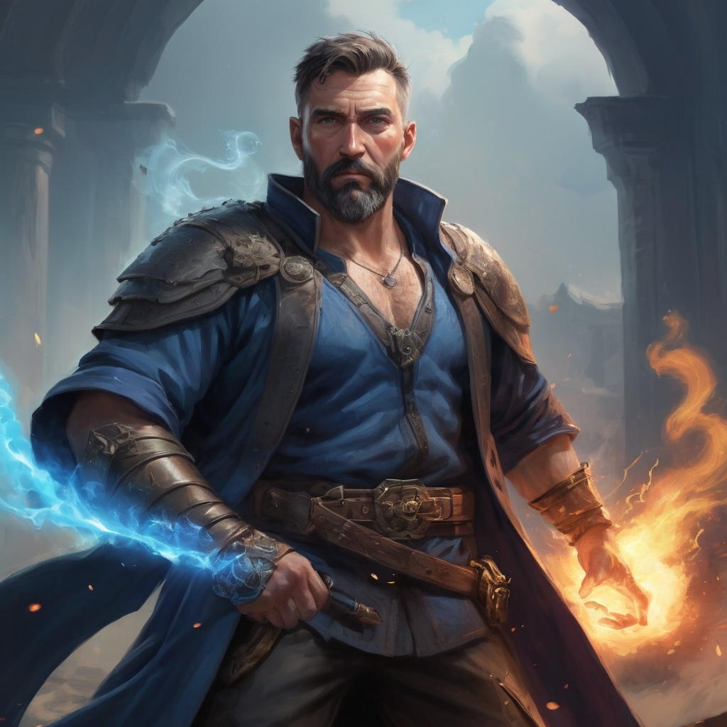 Male stocky heavy-set mature illutionist with short-...