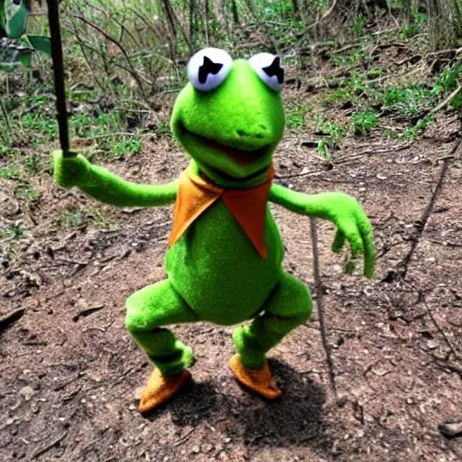 Kermit the frog wearing army helmet, in the Vietnam... | OpenArt