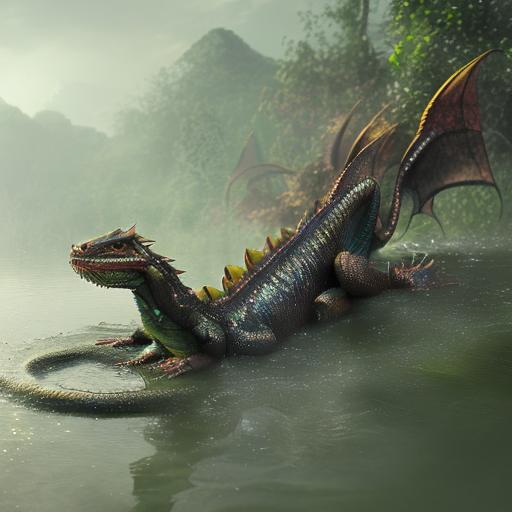 cute water dragon with reptile eyes, hard armor scal...