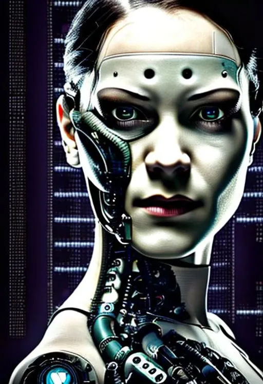 Portrait photo of a beautiful female cyborg in the s... | OpenArt
