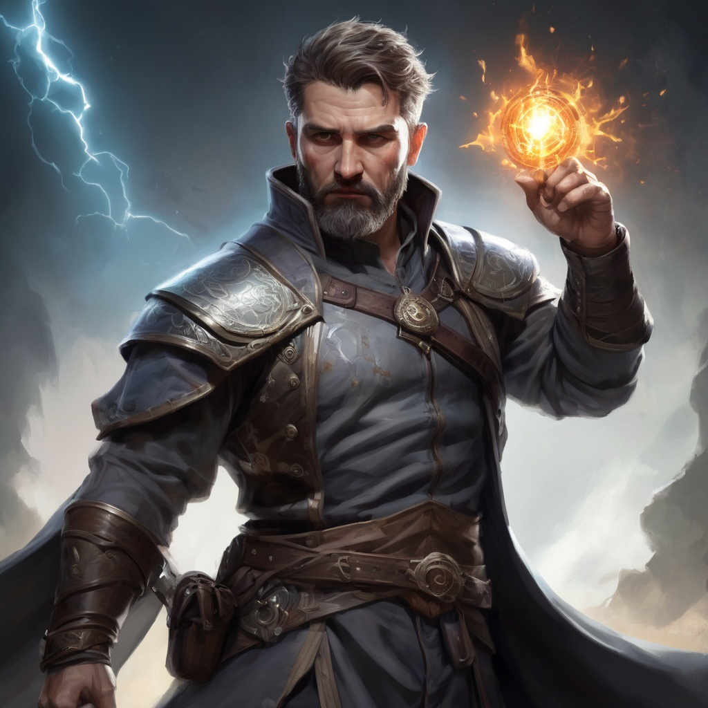 (torso) Male stocky large mature fit battle-mage wit...
