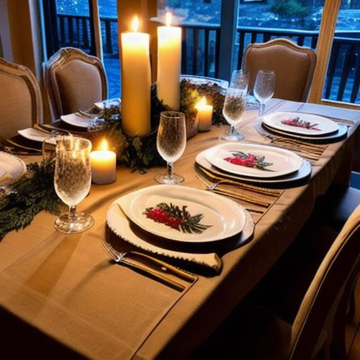 A portrait of a table set for a candlelit dinner at... | OpenArt