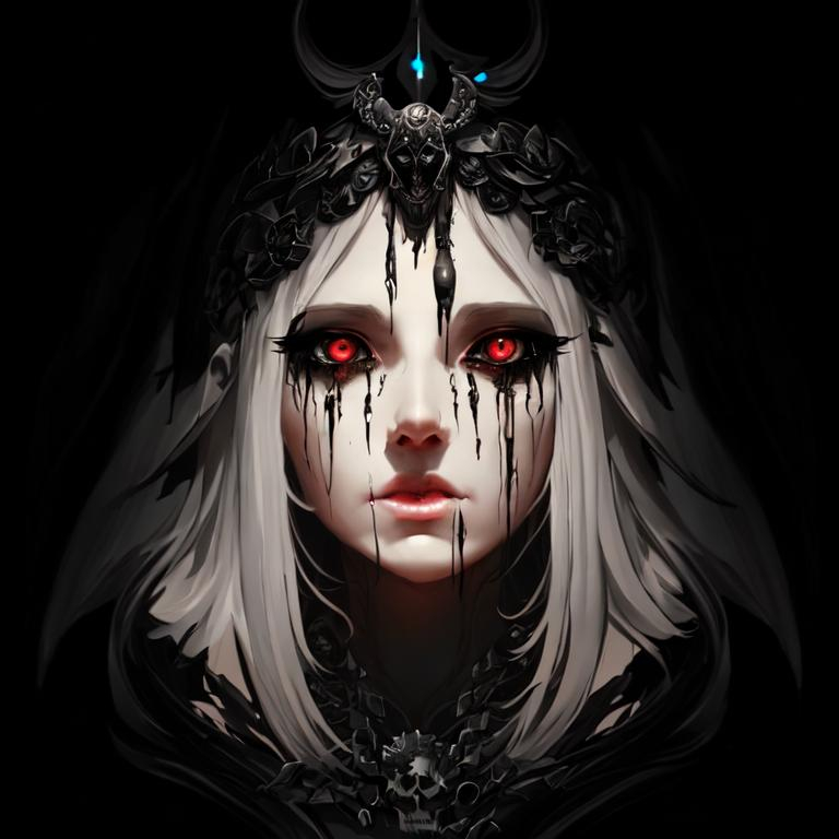 goddess of death, crying black tears, illustration,...