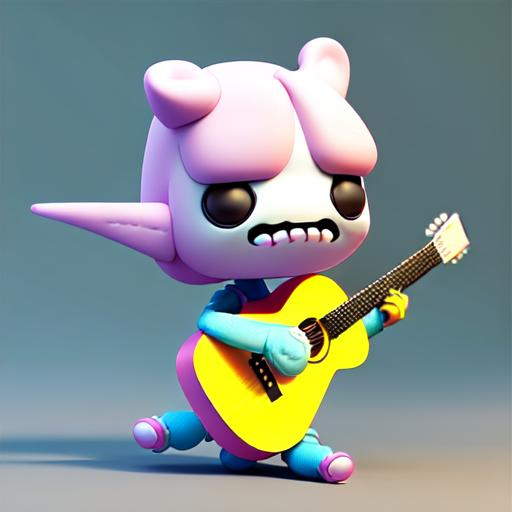 tiny cute [guitar monster head} toy, standing charac...
