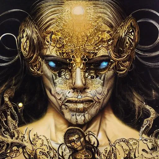 a painting depicting a man in front an elaborate tri... | OpenArt