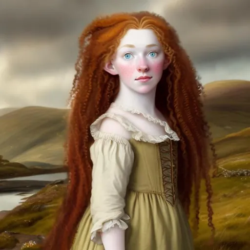 Lass from scotland in 18th century,red curly long ha... | OpenArt