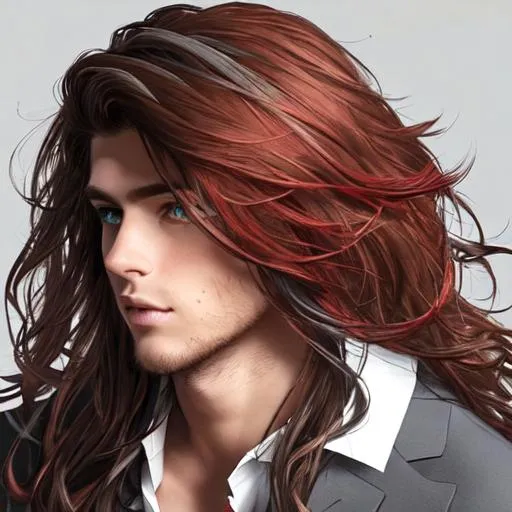Handsome man with long, silky red hair | OpenArt