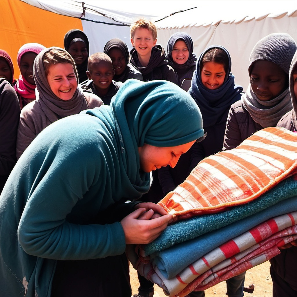 One blanket is wrapping people in refugee camps with...