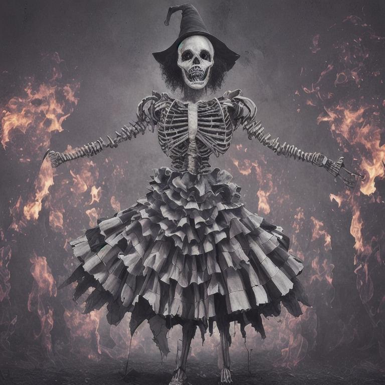 skeleton clown dancing, nice dress, occult, festival... | OpenArt