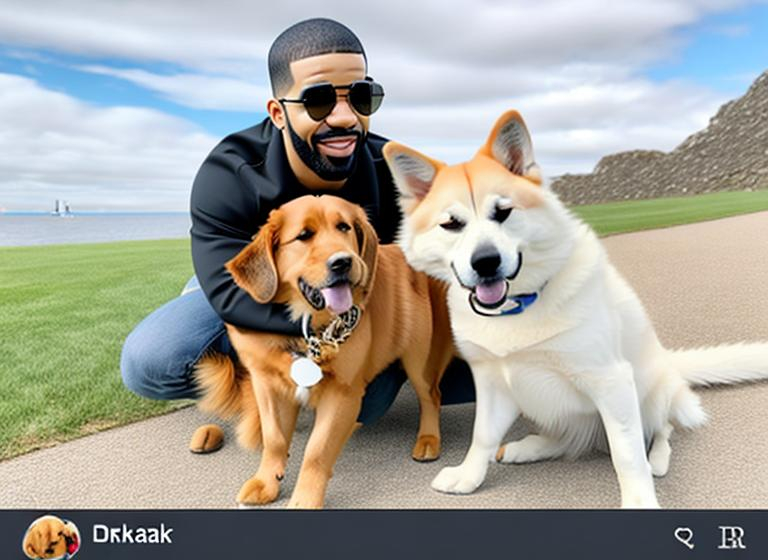 Drake hugs his dog