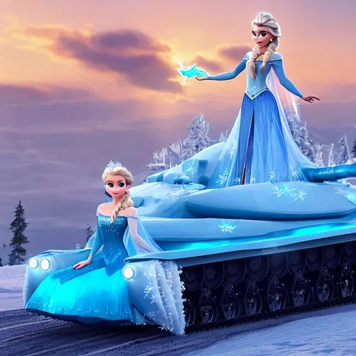 Queen Elsa riding a modern tank | OpenArt