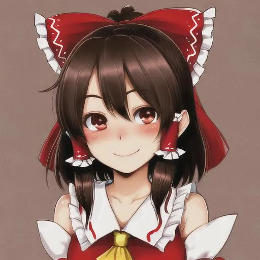 hakurei reimu, short hair, brown eyes, smile, Perfec...