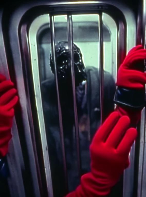 Serial killer wearing a skull mask, red gloves, knif... | OpenArt