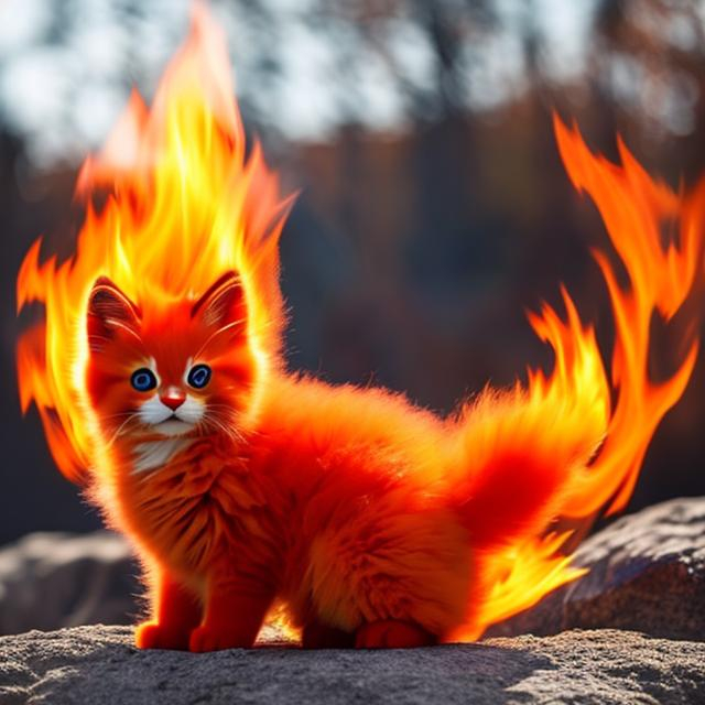 Cute, red, fluffy, fiery fur, fire kitten, possessin... | OpenArt