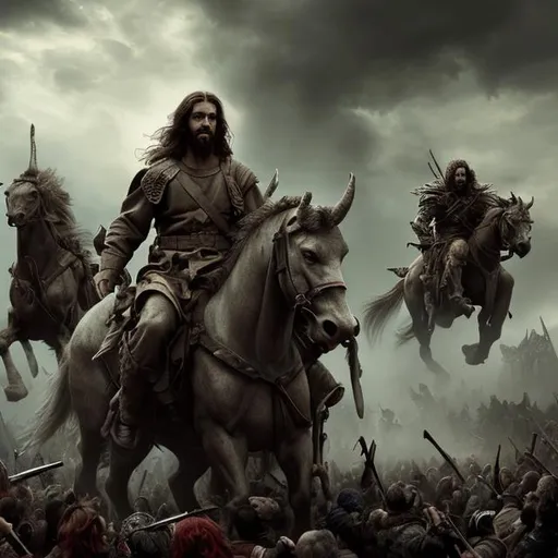 full battle scene of both Christ and satan apocalypt... | OpenArt